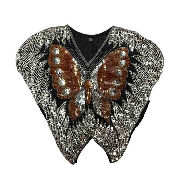 Tops | Vintage Silk Sequin Butterfly Embellished Top | Poshmark
